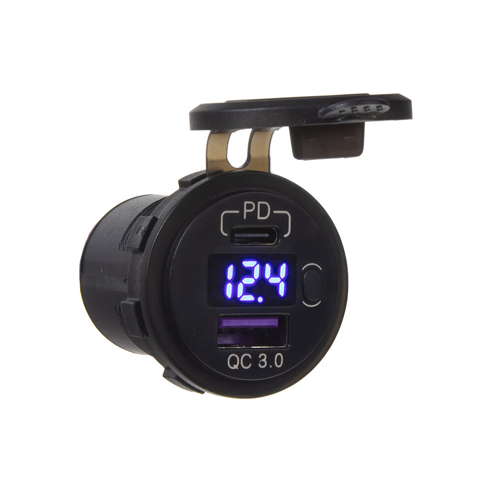 x USB nabíječka QC3.0 + USB-C, digitální voltmetr do panelu 34575 ...