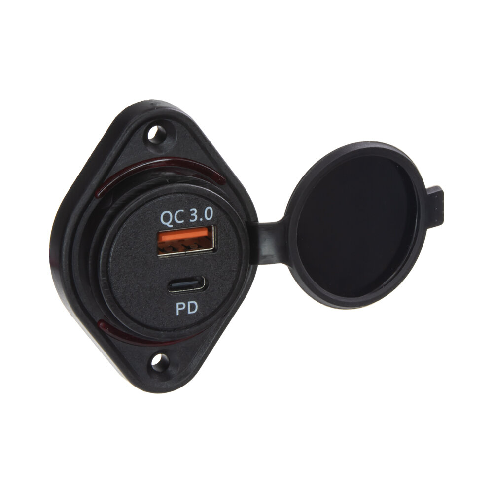 USB QC3.0 + USB-C zásuvka 12/24V, montáž na povrch 34659R | Levné Alarmy.cz